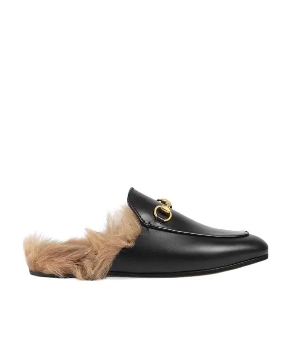 Gucci Princeton Fur Mules With Gold Hardware