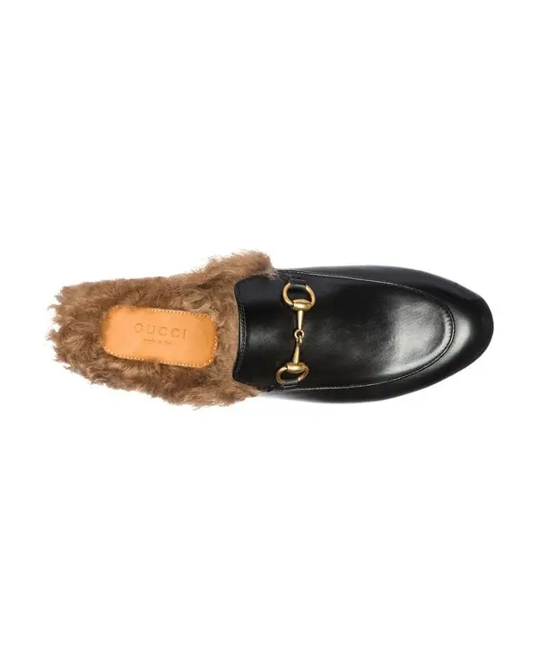 Gucci Princeton Fur Mules With Gold Hardware