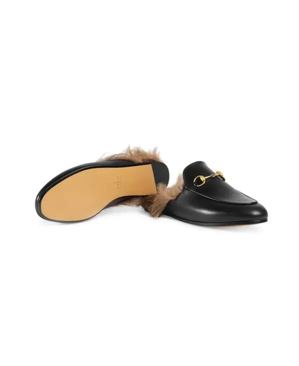 Gucci Princeton Fur Mules With Gold Hardware