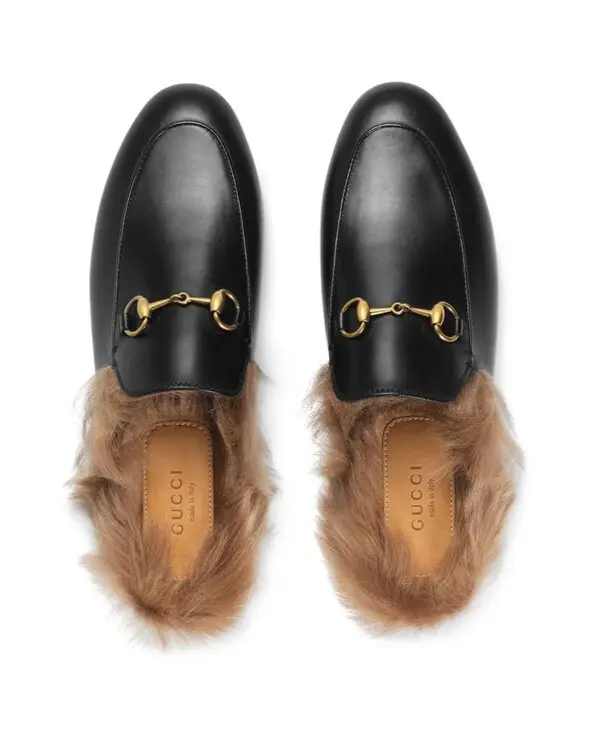 Gucci Princeton Fur Mules With Gold Hardware