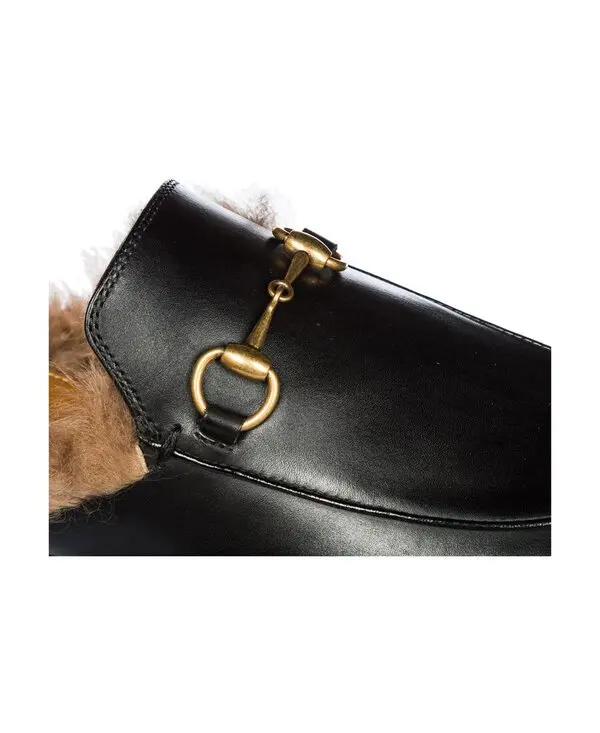 Gucci Princeton Fur Mules With Gold Hardware