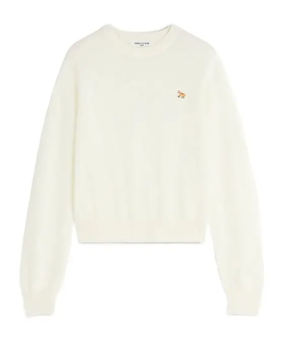 Maison Kitsuné Fox Embroidered Crew Neck Sweater - Pure Ecru