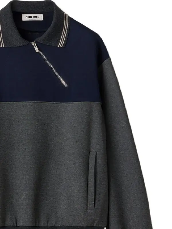 Miu Miu Two-toned Polo Sweatshirt - Anthracite/blue