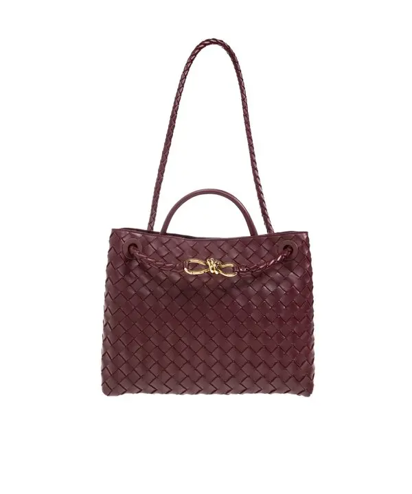 Bottega Veneta Woven Shoulder Bag With Braided Handles - Dark Red