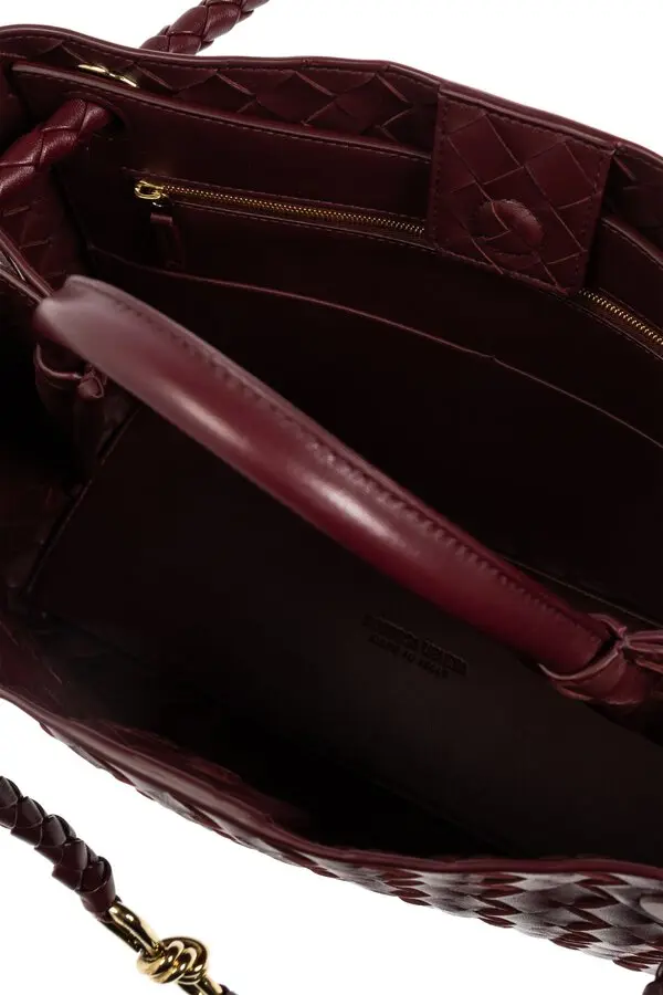 Bottega Veneta Woven Shoulder Bag With Braided Handles - Dark Red