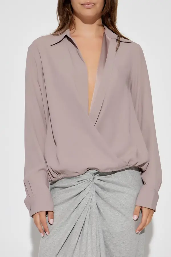 Dries Van Noten Long Sleeve V-neck Blouse - Nude