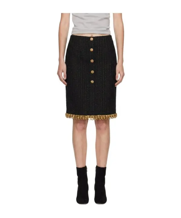 Marissa Chiara Button Detailed Mini Dress With Embellished Hem - Black