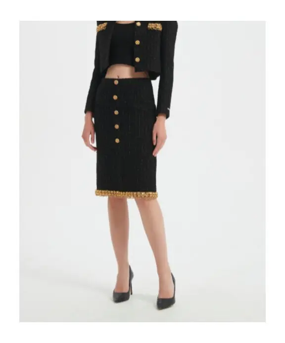 Marissa Chiara Button Detailed Mini Dress With Embellished Hem