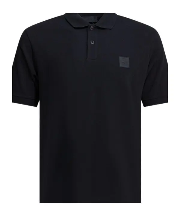 Stone Island Logo Patch Short Sleeved Polo Shirt - Blue