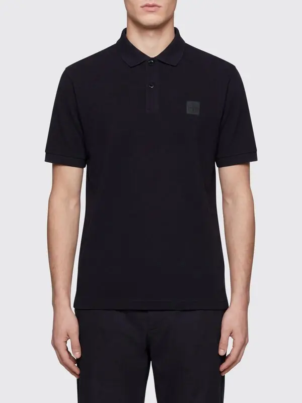 Stone Island Logo Patch Short Sleeved Polo Shirt - Blue