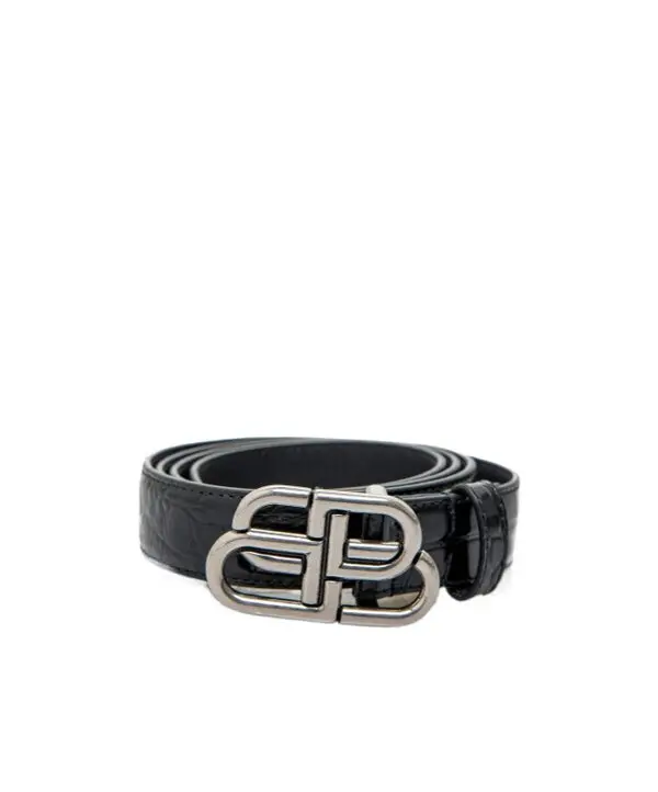 Balenciaga Logo Buckle Leather Belt - Black