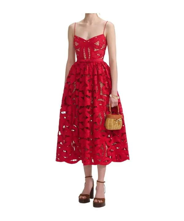SELF-PORTRAIT Bow-embellished Lace Midi Dress