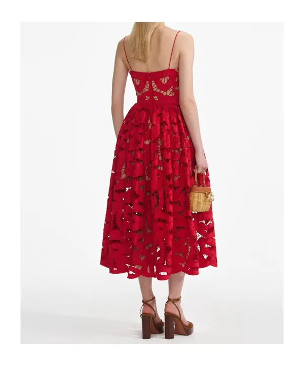 SELF-PORTRAIT Bow-embellished Lace Midi Dress
