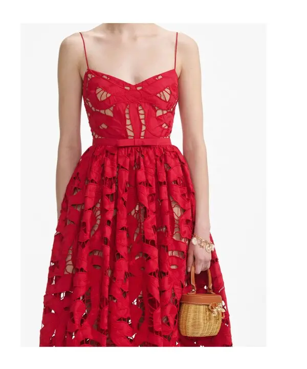 SELF-PORTRAIT Bow-embellished Lace Midi Dress