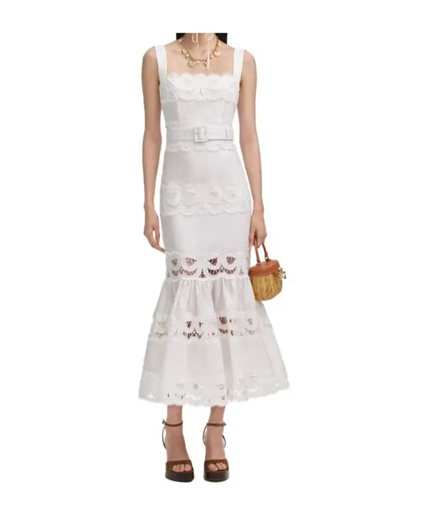 SELF-PORTRAIT Sleeveless Lace Trimmed Dress With Crochet Panels