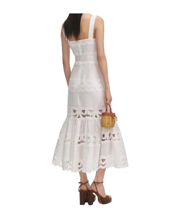 SELF-PORTRAIT Sleeveless Lace Trimmed Dress With Crochet Panels