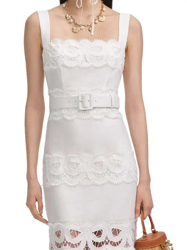 SELF-PORTRAIT Sleeveless Lace Trimmed Dress With Crochet Panels