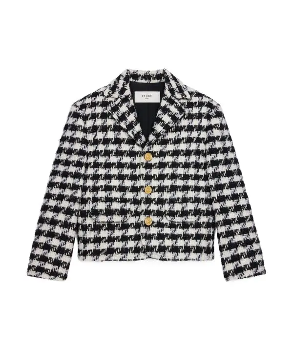 Celine Garance Jacket In Houndstooth Wool Natt
