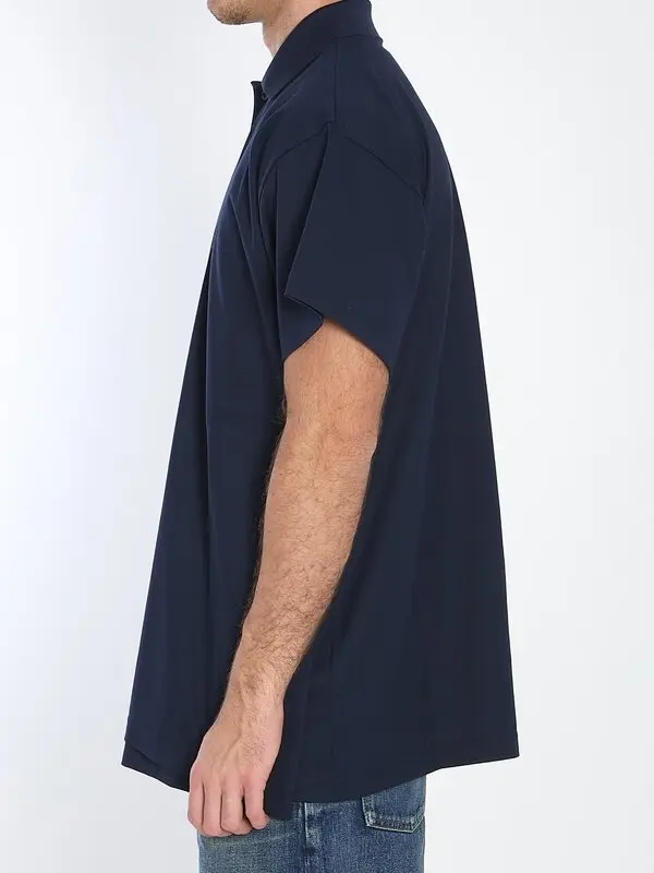 Balenciaga Logo Embroidered Polo Shirt - Navy Blue