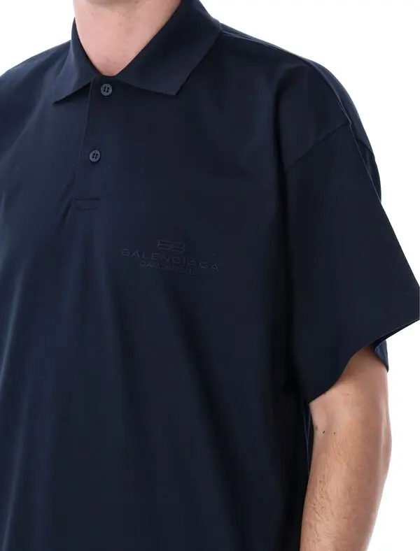 Balenciaga Logo Embroidered Polo Shirt - Navy Blue