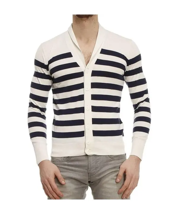 Emporio Armani Striped Knitted Cardigan - White