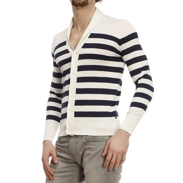 Emporio Armani Striped Knitted Cardigan - White