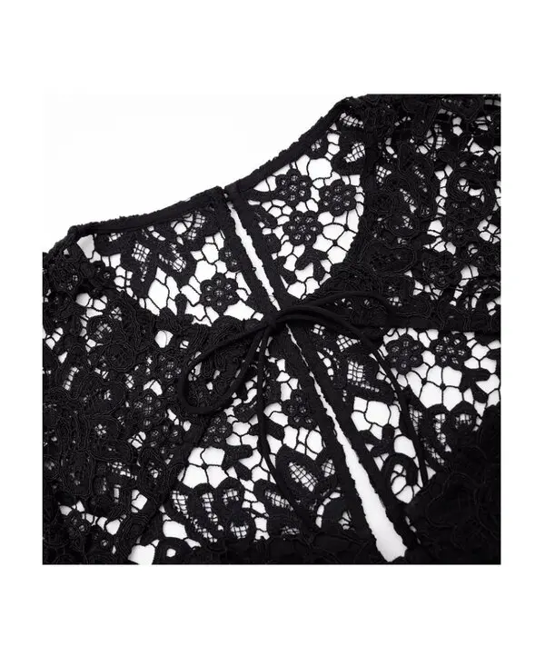 SELF-PORTRAIT Lace Cropped Top With Corset Neckline And Tie Detail