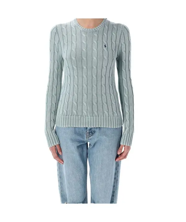 Polo Ralph Lauren Cable Knit Jumper With Embroidered Pony - Light Blue