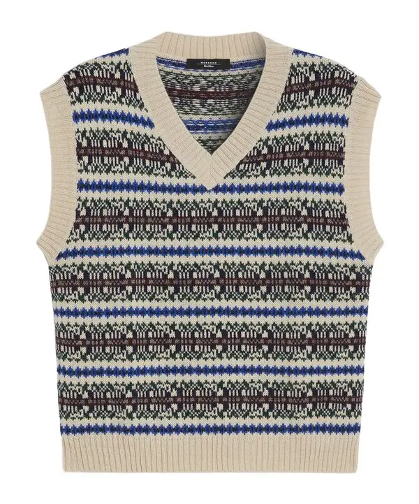 Max Mara Jacquard Knit V-neck Sleeveless Gilet - Nude