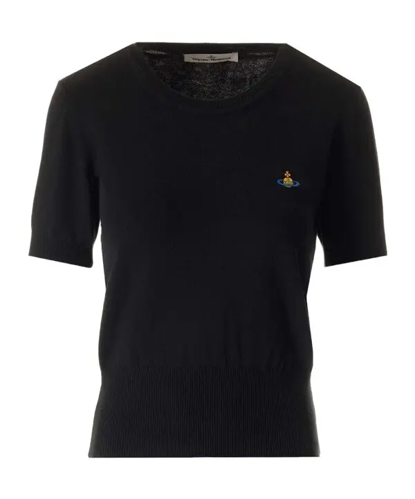 VIVIENNE WESTWOOD Orb Embroidered Knitted Top - Black