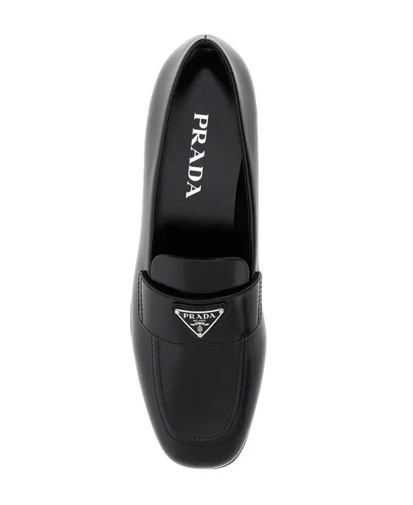 Prada Brushed Leather Loafers - Black