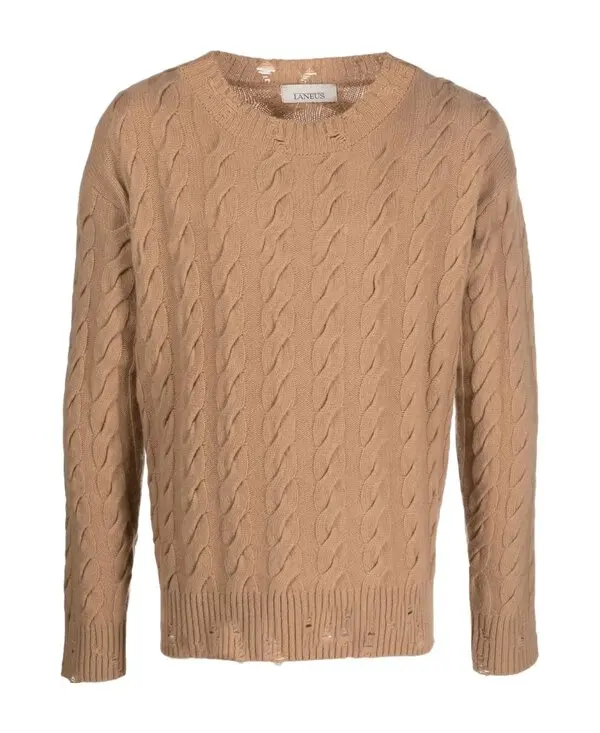 LANEUS Cable Knit Crew Neck Sweater - Nude