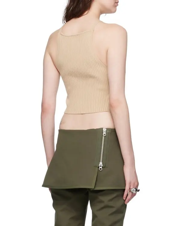 COURREGES Rib-knit Tank Top With Embroidered Logo - Cappuccino