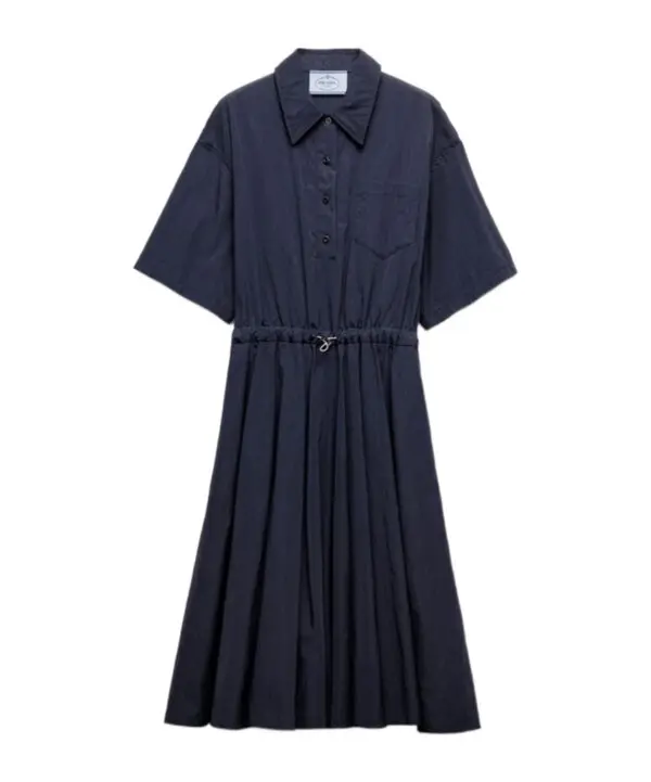Prada Short-sleeved Technical Pongé Dress - Blue