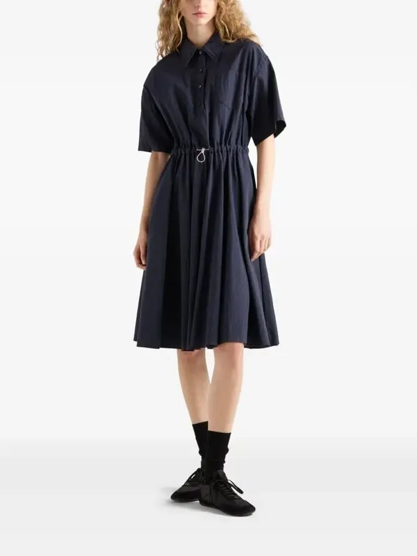 Prada Short-sleeved Technical Pongé Dress - Blue