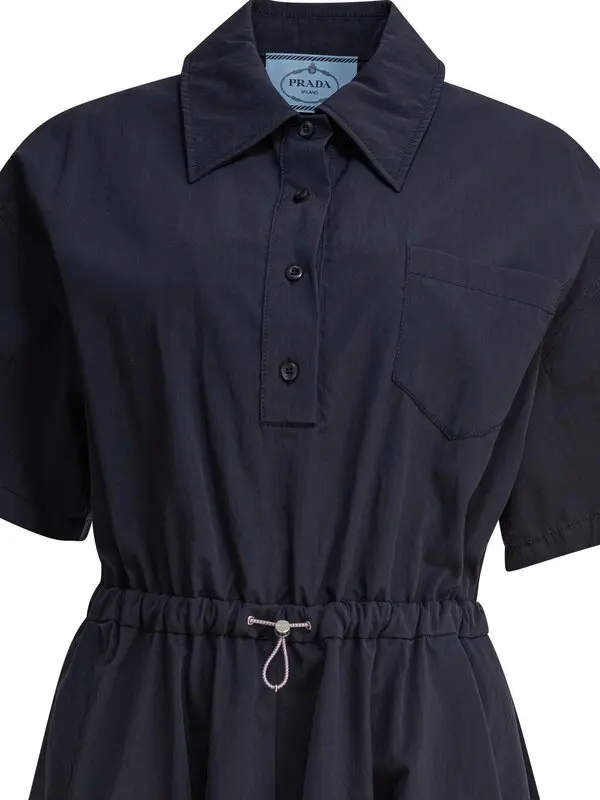 Prada Short-sleeved Technical Pongé Dress - Blue
