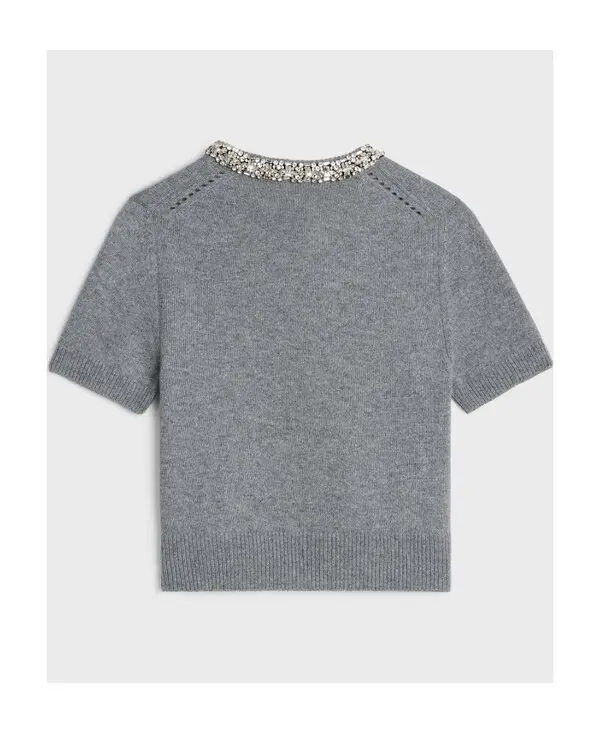 Celine Embroidered Cropped Cashmere Cardigan - Gray