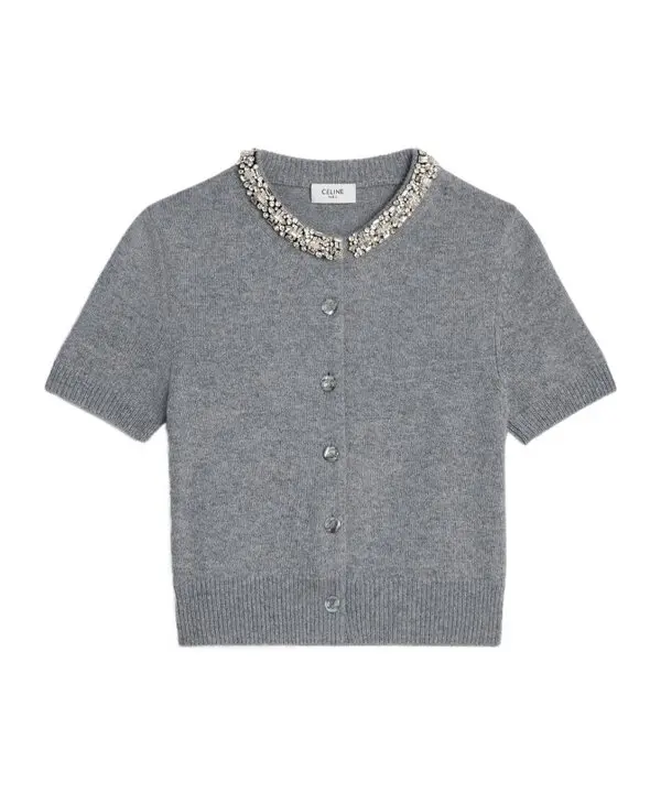 Celine Embroidered Cropped Cashmere Cardigan - No