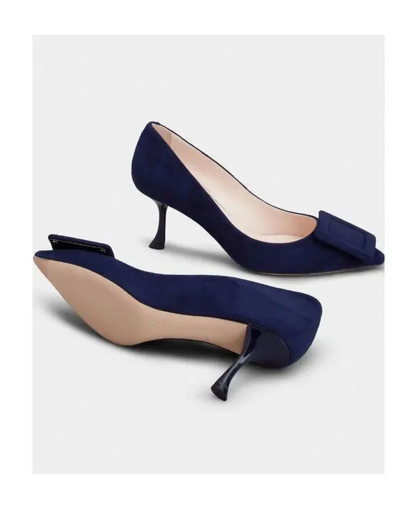 ROGER VIVIER Suede Pumps With Velvet Buckle And Lacquered Heel