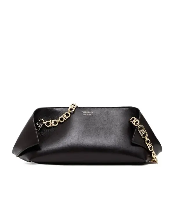FERRAGAMO Gancini Chain Shoulder Bag - Black