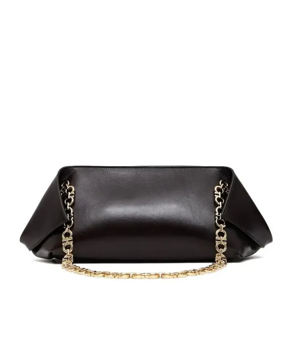FERRAGAMO Gancini Chain Shoulder Bag - Black