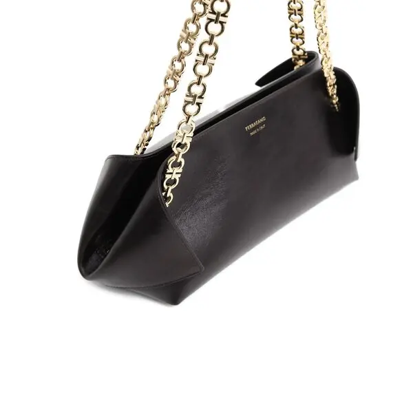 FERRAGAMO Gancini Chain Shoulder Bag - Black