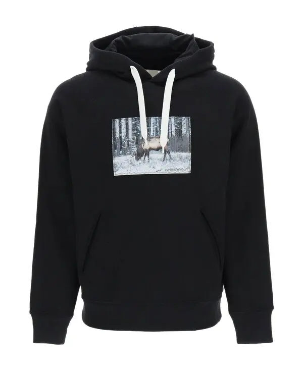 Emporio Armani Photograph-print Cotton Hoodie - Black