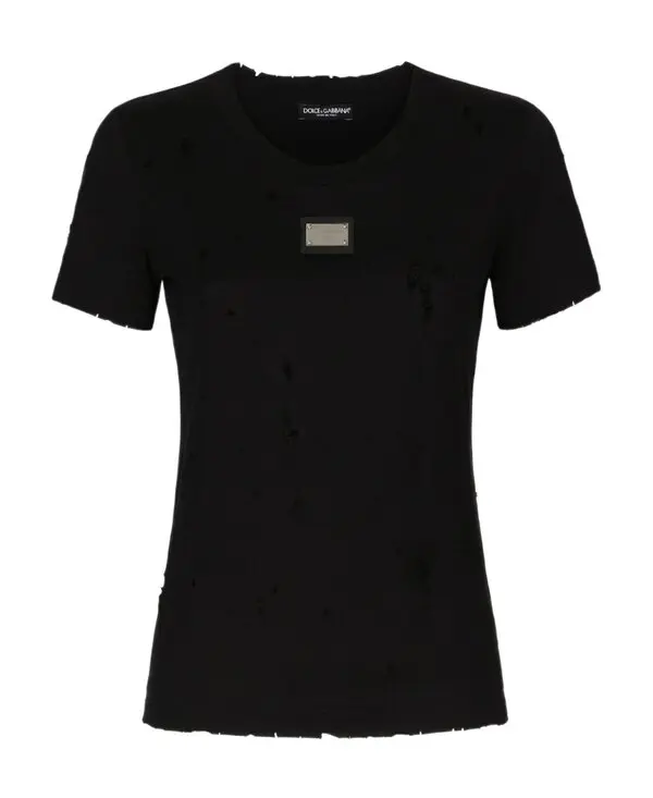 Dolce & Gabbana Distressed Logo Plaque Crewneck T-shirt - Black