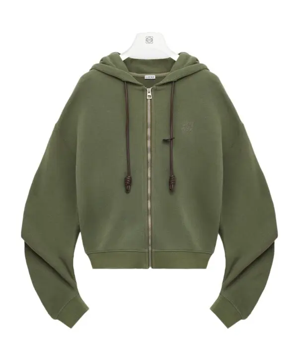 Loewe Flamenco Hoodie In Cotton And Cashmere - Khaki Green