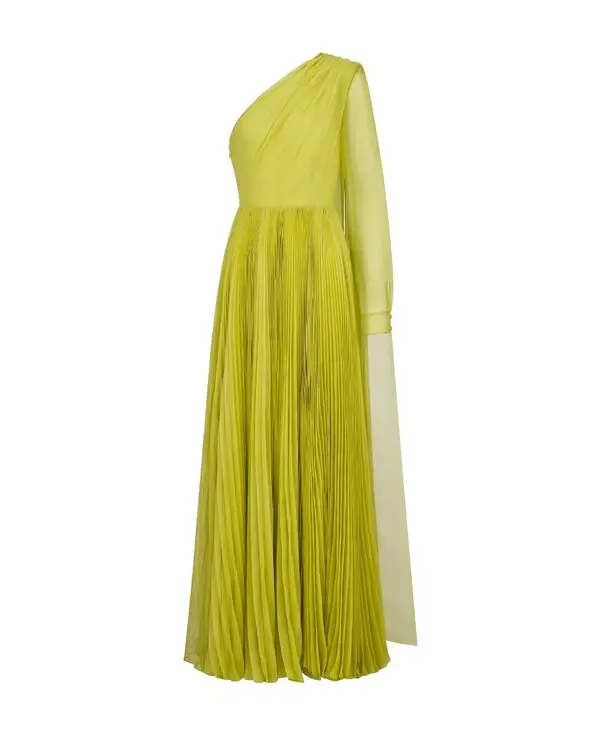Dior Asymmetric Silk Chiffon Pleated Maxi Dress - No