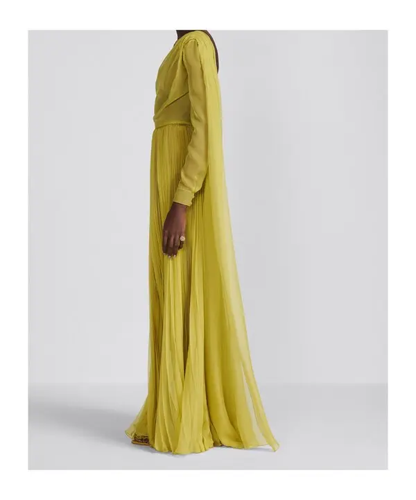 Dior Asymmetric Silk Chiffon Pleated Maxi Dress