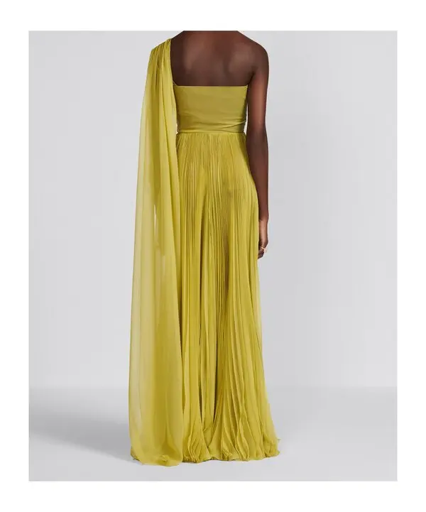 Dior Asymmetric Silk Chiffon Pleated Maxi Dress