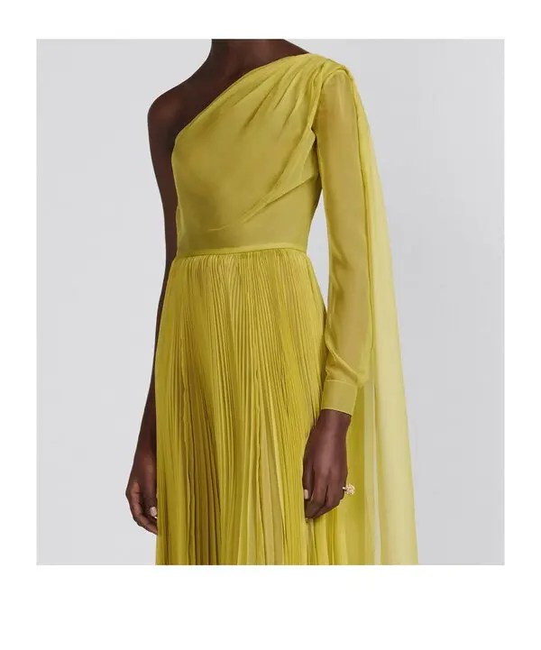 Dior Asymmetric Silk Chiffon Pleated Maxi Dress