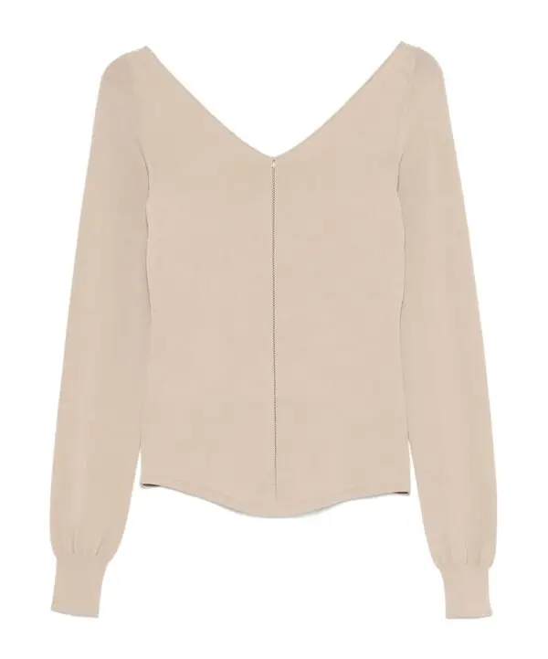 LEMAIRE V-neck Long Sleeve Top - Mastic